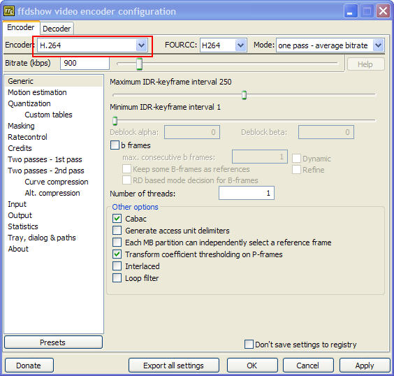 how do I programmatically choose H.264 encoding; ffdshow in directshow ... how do I programmatically choose H.264 encoding; ffdshow in directshow ...